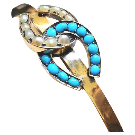 Antique 1880s Russian Terquoise And Pearls Gold Bracelet For Sale At