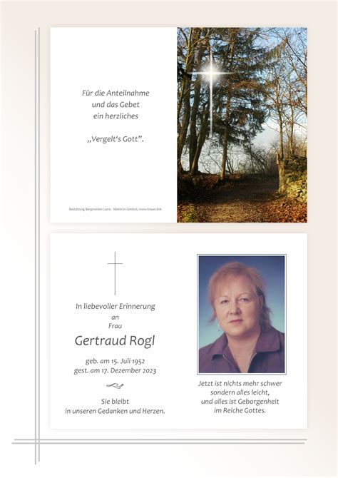 Andenkbild Gertraud Rogl Trauer Link