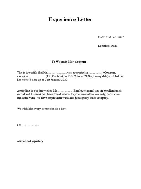 Experience Letter Pdf