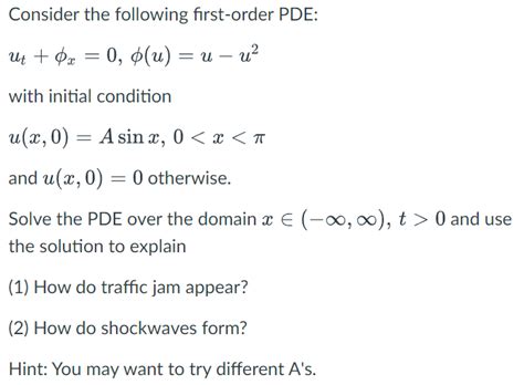 Solved Consider The Following First Order PDE Chegg