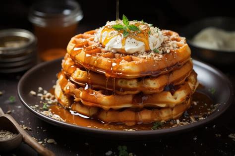 Premium Ai Image Carrot Waffles With Cream Cheese Coverage Generative Ia