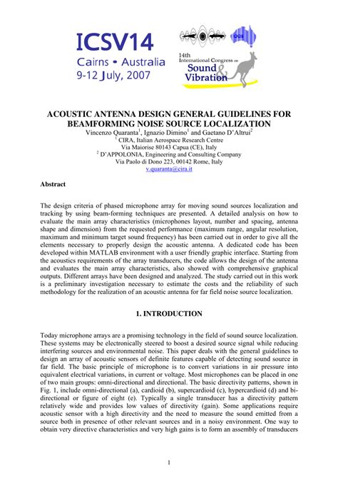 Pdf Acoustic Antenna Design General Guidelines For Beamforming Noise Source Localization