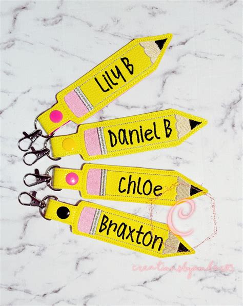 Personalized Pencil Name Tag Glitter Backpack Keychain Etsy