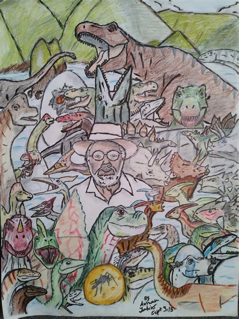 My Drawing Of John Hammond And Every Dinosaur From The Franchise From