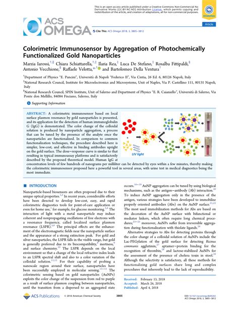 Pdf Colorimetric Immunosensor By Aggregation Of Photochemically Functionalized Gold Nanoparticles