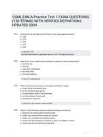 CSMLS MLA Practice Test 1 EXAM QUESTIONS 150 TERMS WITH VERIFIED DEFINITIONS UPDATED 2024
