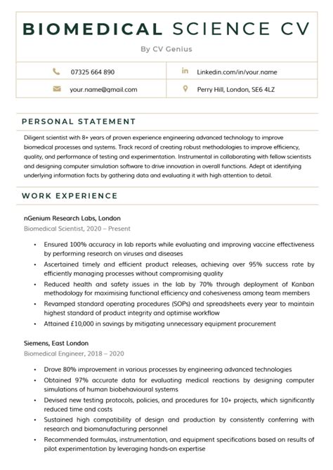 Biomedical Science Cv Example Free Template And 14 Skills