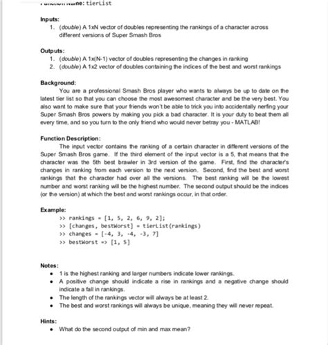 Solved Inputs 1 Double A 1xN Vector Of Doubles Chegg Com