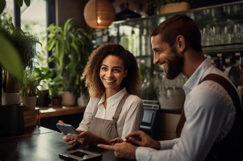 Premium Ai Image Coffee Shop Transaction Generative Ai