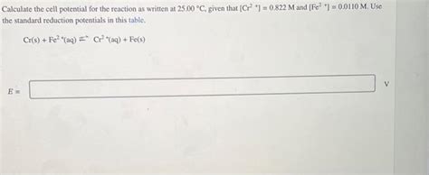Solved For The Oxidation Reduction Reaction Equation Chegg