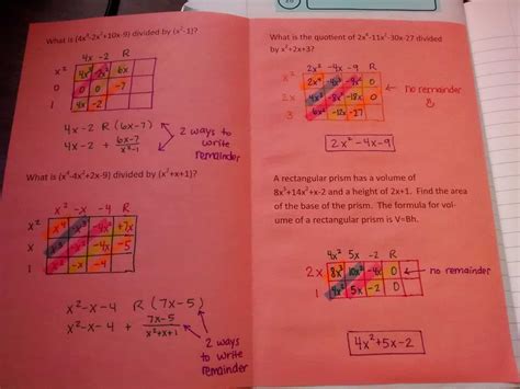 Dividing Polynomials Using The Box Method Foldable Math Love