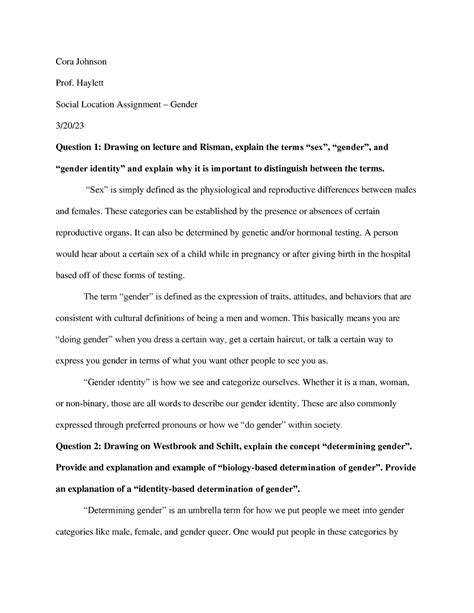 Social Location Assignment Cora Johnson Prof Haylett Social Location