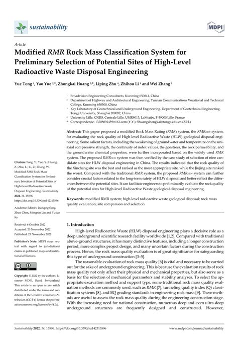 Pdf Modified Rmr Rock Mass Classification System For Preliminary Selection Of Potential Sites