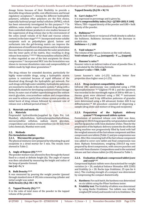Formulation And Development Of Modified Release Biphasic Compressed Tablet Of Propranolol