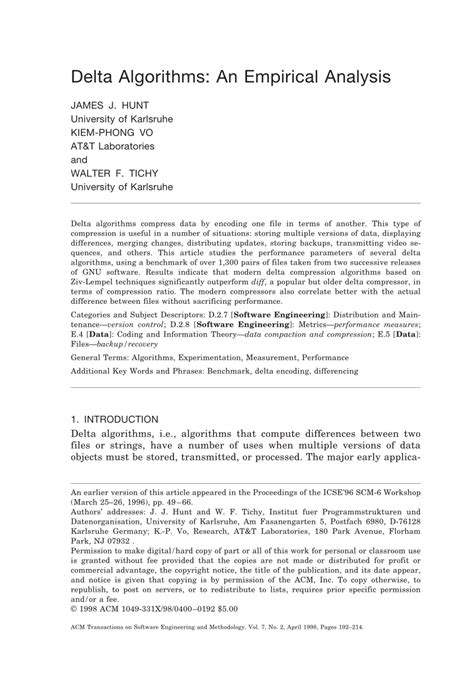 Pdf Delta Algorithms An Empirical Analysis