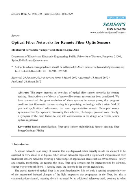 Pdf Optical Fiber Networks For Remote Fiber Optic Sensors