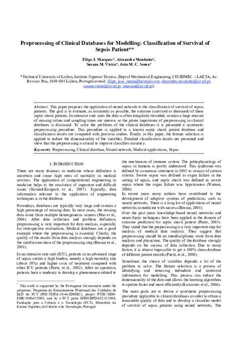 Pdf Preprocessing Of Clinical Databases For Modelling Classification Of Survival Of Sepsis