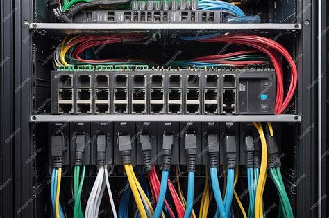 Premium Photo Network Switch And Ethernet Cables In Rack Cabinet