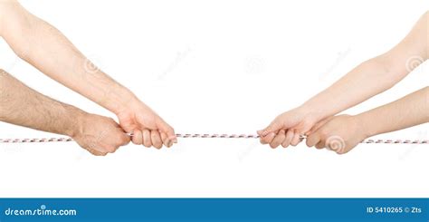 Tug War Man And Woman Pulling Rope In Opposite Directions Unequally