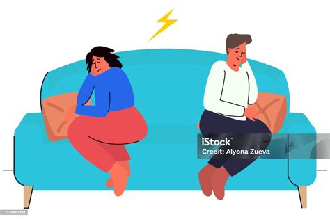 화가 난 남자와 기분을 상한 한 여자가 서로 따로 앉아 있다 관계의 이별 다툼 오해 격노한에 대한 스톡 벡터 아트 및 기타 이미지 격노한 결별 기혼 Istock