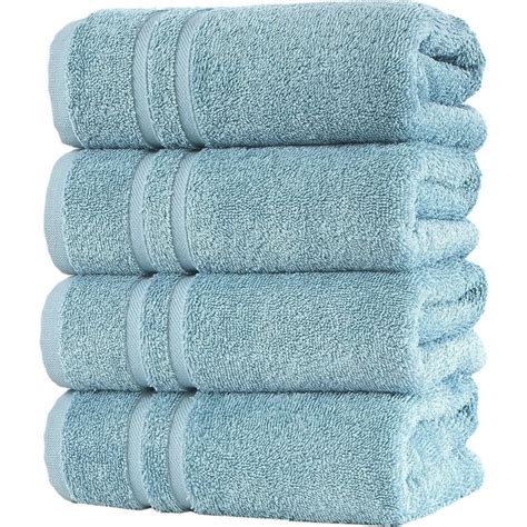 Hawmam Linen Light Blue Hand Towels Set Of 4 Luxury Hotel Bath Cotton