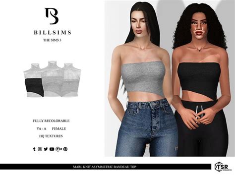 Bill Sims Marl Knit Asymmetric Bandeau Top Sims Sims 4 Men Clothing