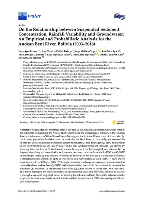 Pdf On The Relationship Between Suspended Sediment Concentration Rainfall Variability And