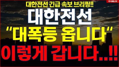 대한전선 대폭등 옵니다 이렇게 갑니다 대한전선 긴급 속보 브리핑 필수시청 Youtube