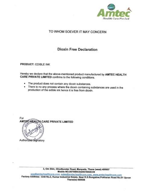 Dioxin Free Declaration Pdf