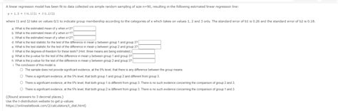 A Linear Regression Model Has Been Fit To Data Chegg