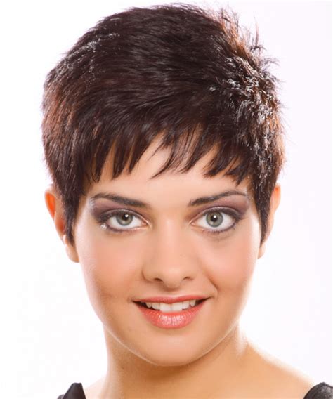 Short Straight Casual Hairstyle Plum Brunette Hair Color