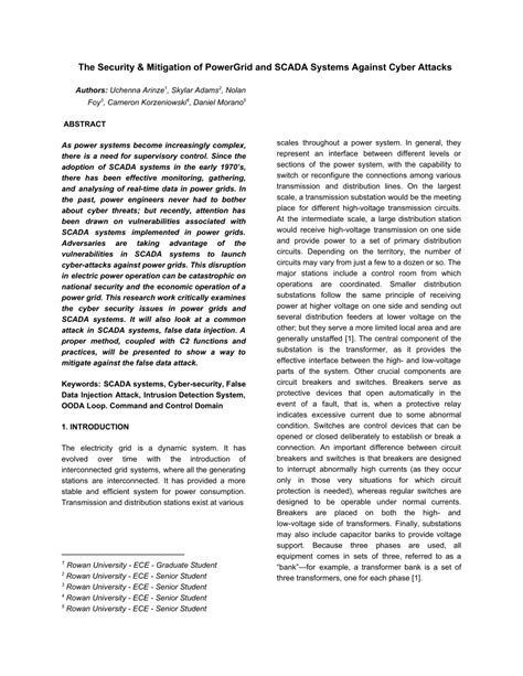 Pdf The Security And Mitigation Of Powergrid And Scada Systems Against