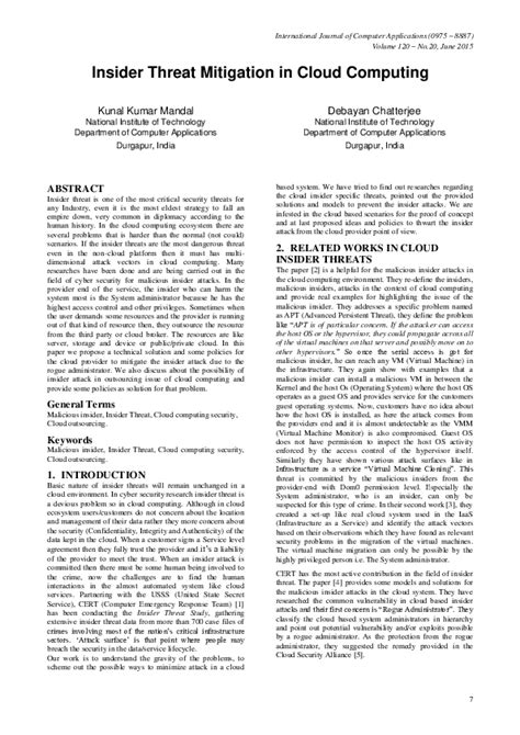Pdf Insider Threat Mitigation In Cloud Computing