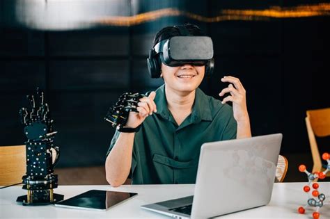 Premium Photo Asian Teenager Using Vr Glasses Controls A Robot Arm