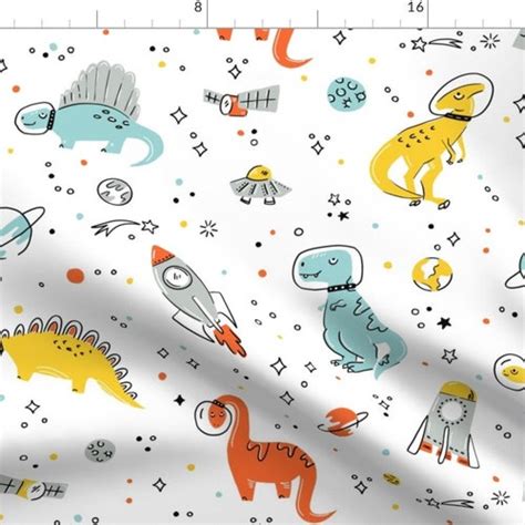 T Rex Fabric Sketchy Space Dinosaurs By Latheandquill Etsy