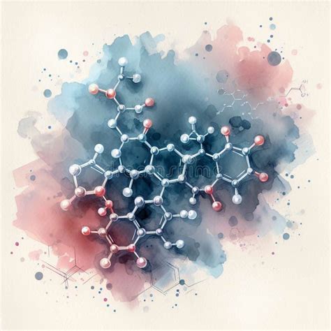 A Watercolor Illustration Of A Chemical Molecular Structure
