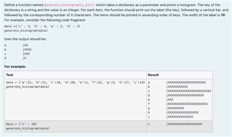 Solved Define A Function Named Generate Histogram A Dict Chegg Com