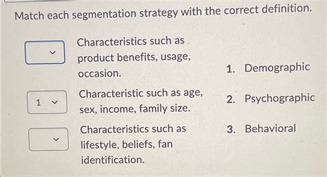Solved Match Each Segmentation Strategy With The Correct