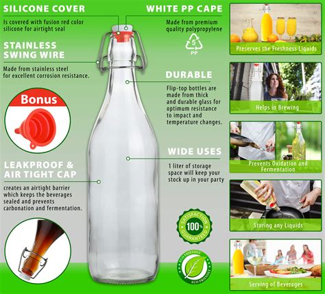 Flip Top Glass Bottle 1 Liter 33 Fl Oz Pack Of 4 Swing Top