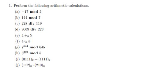 Solved Perform The Following Arithmetic Calculations A Chegg Com