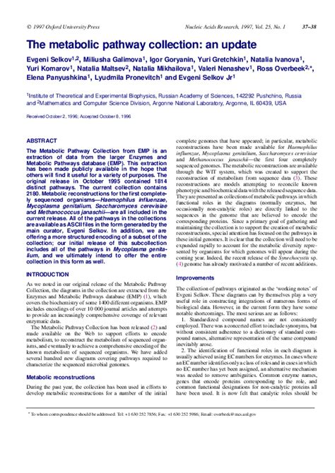 Pdf The Metabolic Pathway Collection An Update