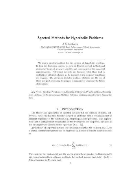 Pdf Spectral Methods For Hyperbolic Problems