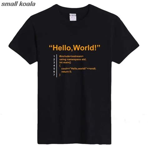 Programmer With Short Sleeves T Shirt Hello World Code Pure Cotton Round Collar Summer T Shirt