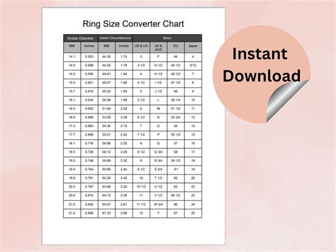 Ring Size Chart Printable Ring Sizer Conversion De Taille De Bague