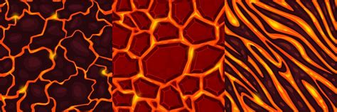 만화 용암 질감 녹은 화산 마그마 질감 완벽 한 패턴 화산 폭발 균열 표면 평면도 지옥 화재 2d 게임 뜨거운 바위 불에 탄 지구 호화로운 벡터 일러스트 레이 션 그래픽