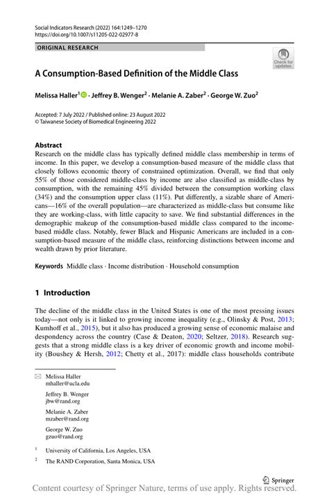 A Consumption Based Definition Of The Middle Class Request PDF