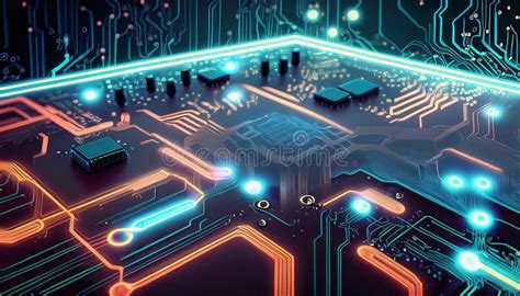 Digital Background With Computer Chip And Neon Light Stock Illustration