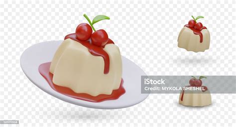 판나코타의 사실적인 이미지 세트 접시 위와 없는 다양한 위치의 디저트 3차원 형태에 대한 스톡 벡터 아트 및 기타 이미지 3차원 형태 개체 그룹 그림자 Istock