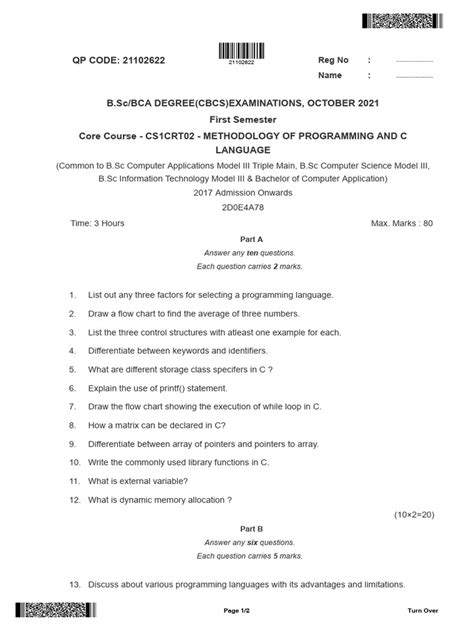 Bca1mpcl 2021 Oct Methodology Of Programing In C Language Pdf Pointer Computer Programming