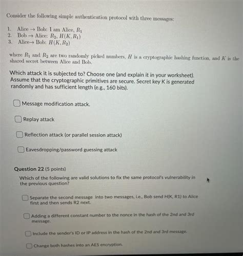 solved consider the following simple authentication protocol
